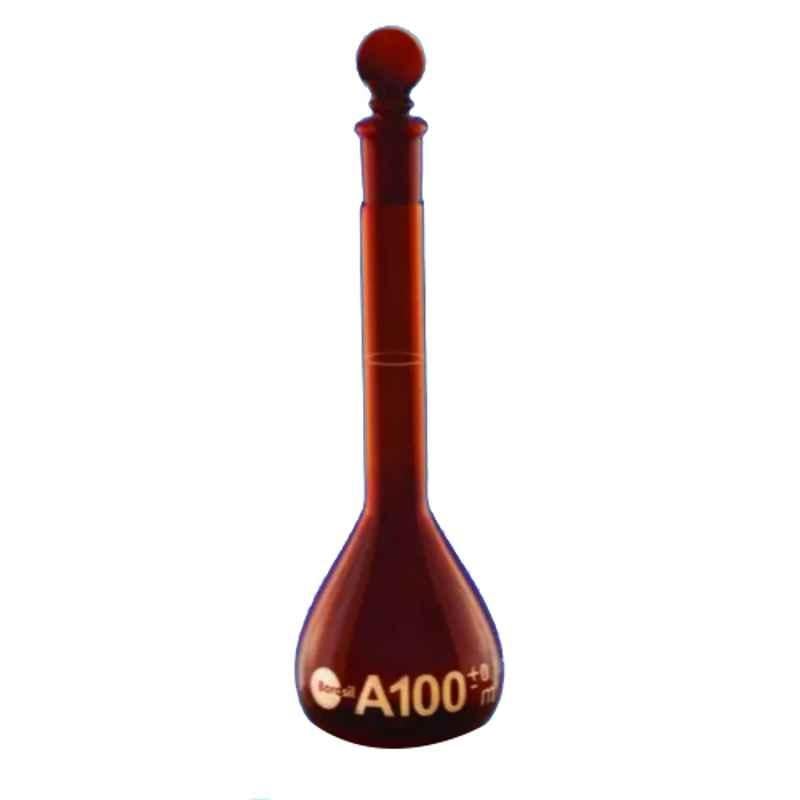 Buy Borosil 2000ml Class A Narrow Mouth Amber Volumetric Flask with I/C ...