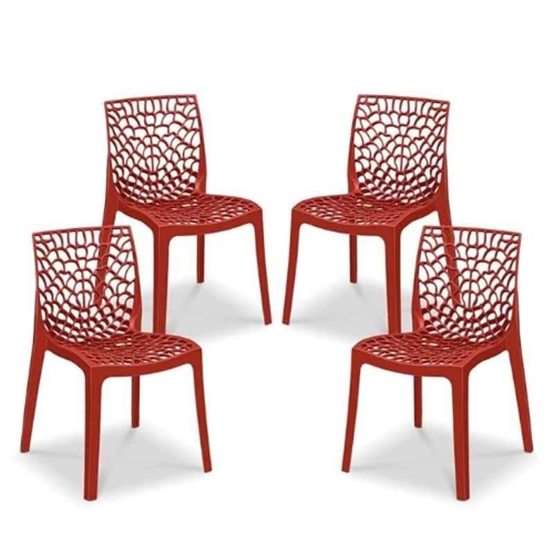 Buy Maharaja Wave 43x79.5x49cm Plastic Red Outdoor Chair without Arm Rest Pack of 4 Online At Price 7152